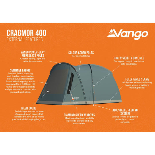 Vango Cragmor 400 Poled Tent | 4-Person Tent – WM Camping
